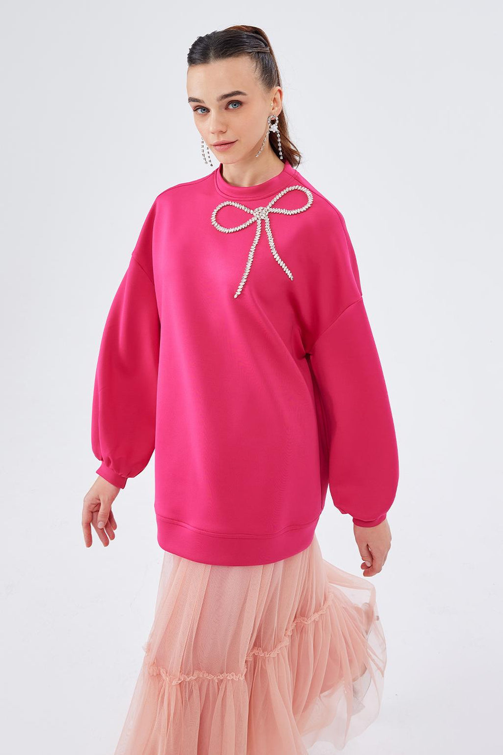 Coco Bow Stonen Blouse Fuchsia – Kadriye Baştürk Global