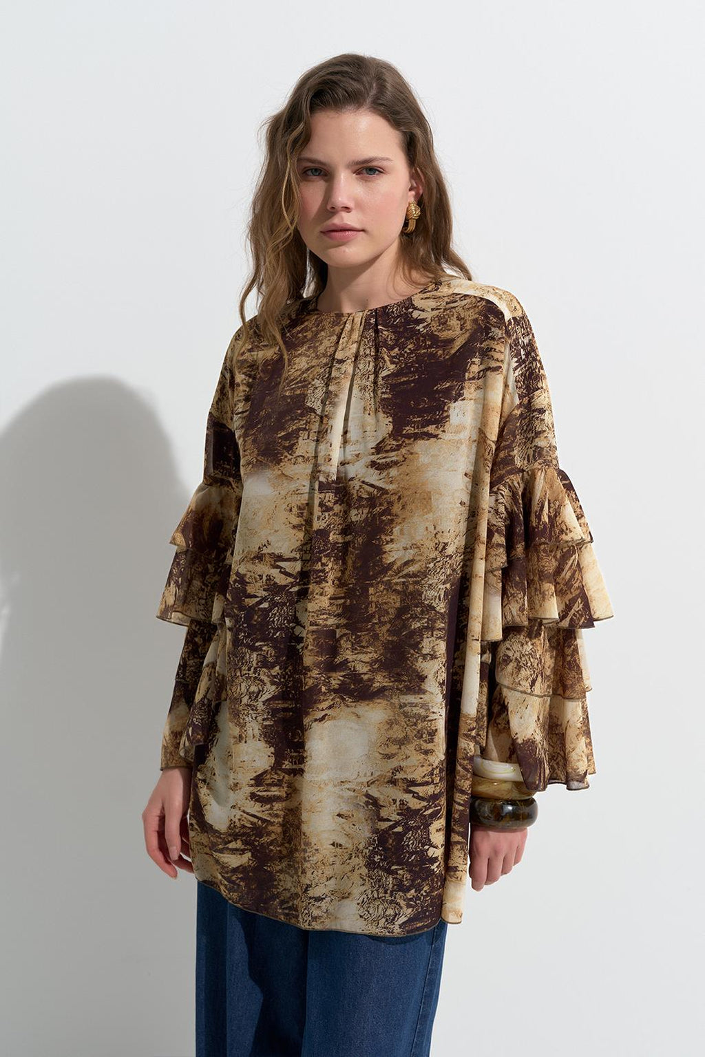 Kalia Patterned Tunic Brown – Kadriye Baştürk Global