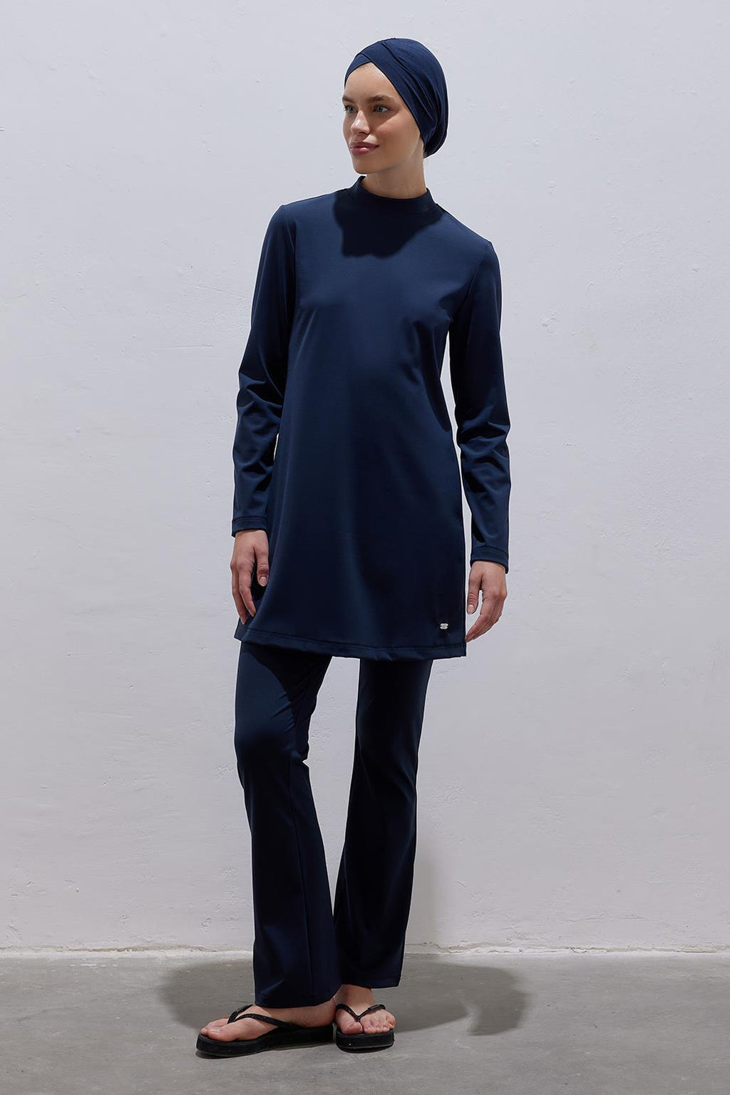 Lycra Plain Modest Swimwear Two-Piece Set Navy Blue – Kadriye Baştürk ...