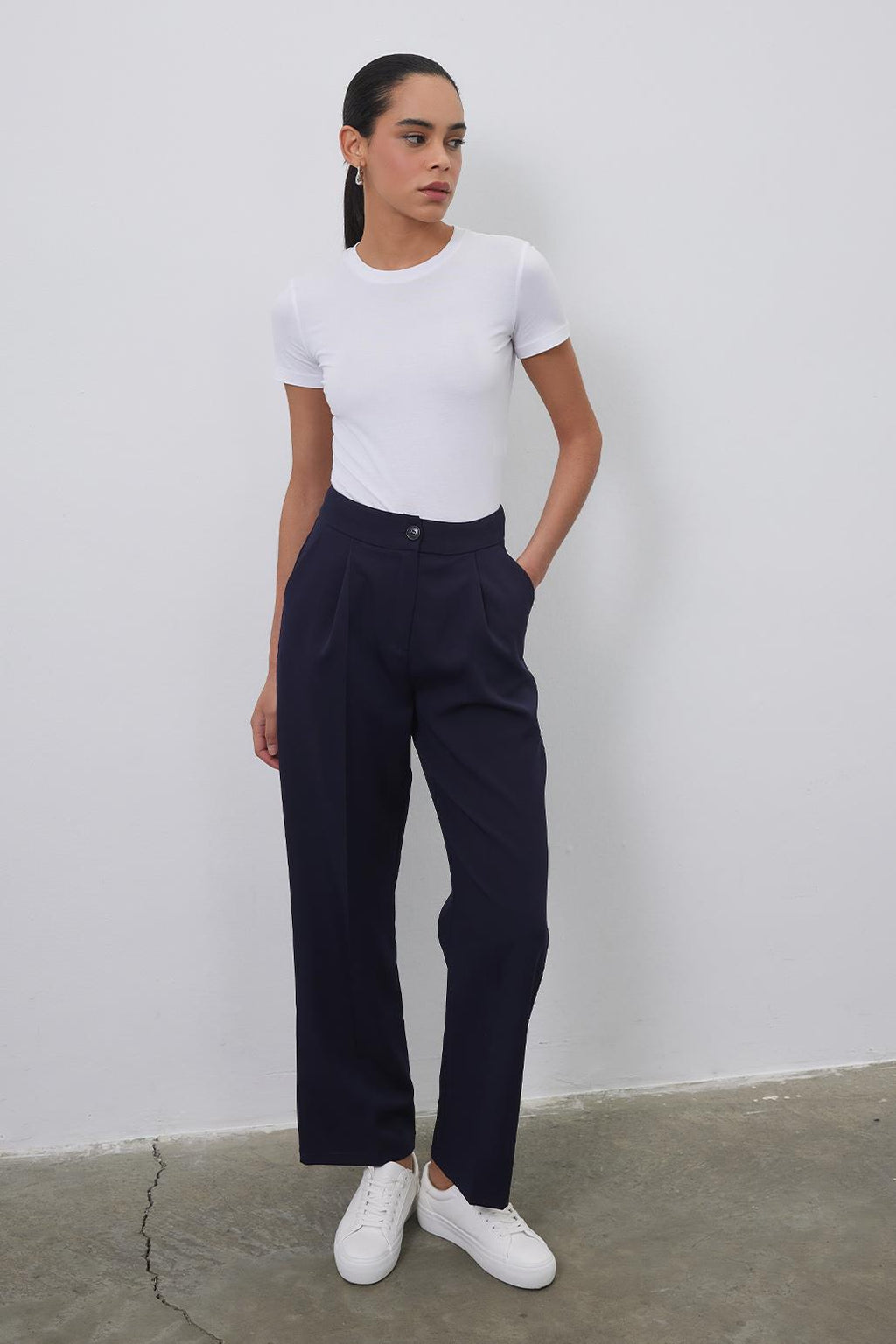 Nora Fit Palazzo Trousers Navy Blue – Kadriye Baştürk Global