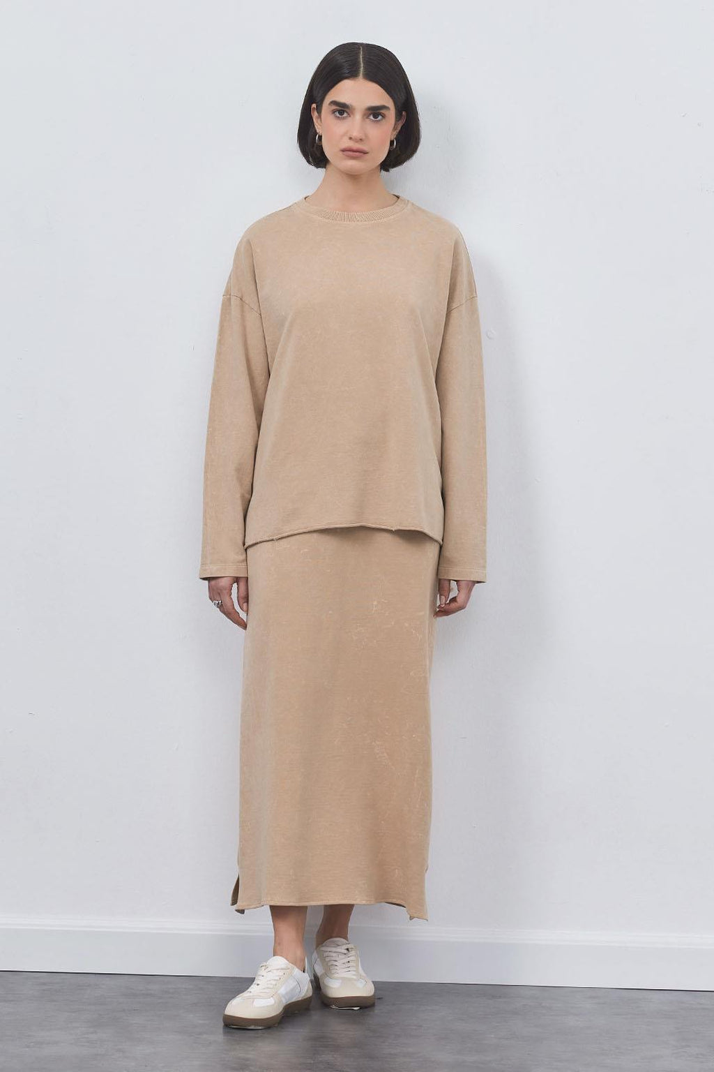 Faded Effect Basic Tunic Pencil Skirt Set Mink – Kadriye Baştürk Global